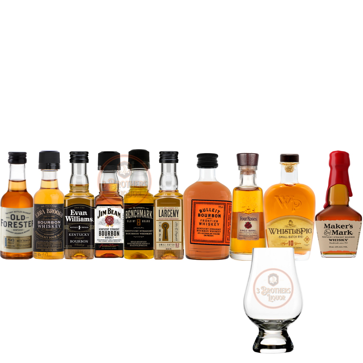 Bourbon Whiskey Tasting Bundle Kit Set By 3 Brothers Liquor (10 Mini B ...