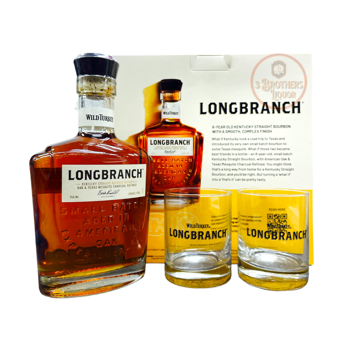 WIld Turkey Longbranch 8yr Bourbon Whiskey Gift Set W/ 2 Rock Glasses ...