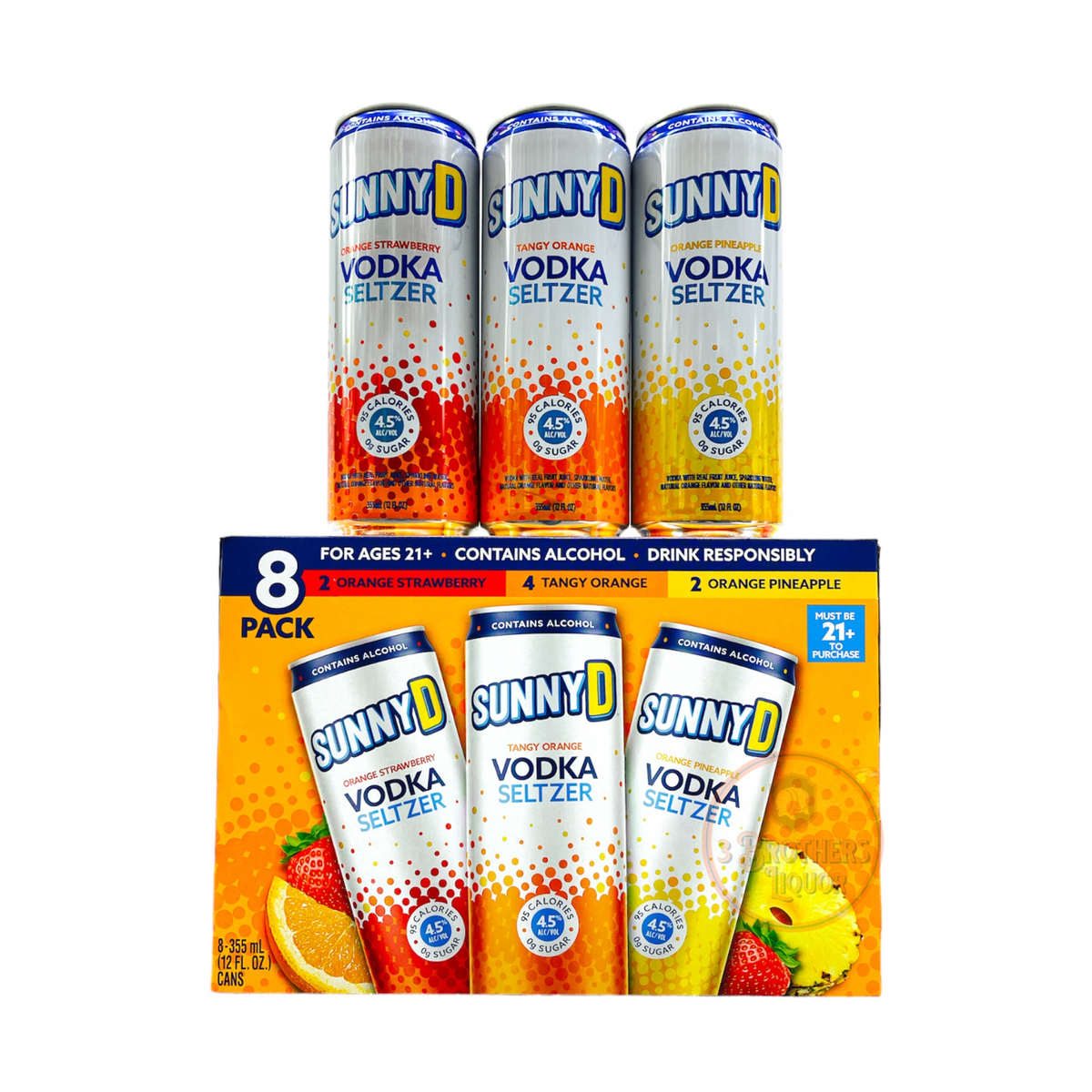 Sunny D Vodka Seltzer RTDs 8Pk Bundle Variety Pack (3 Flavors ...