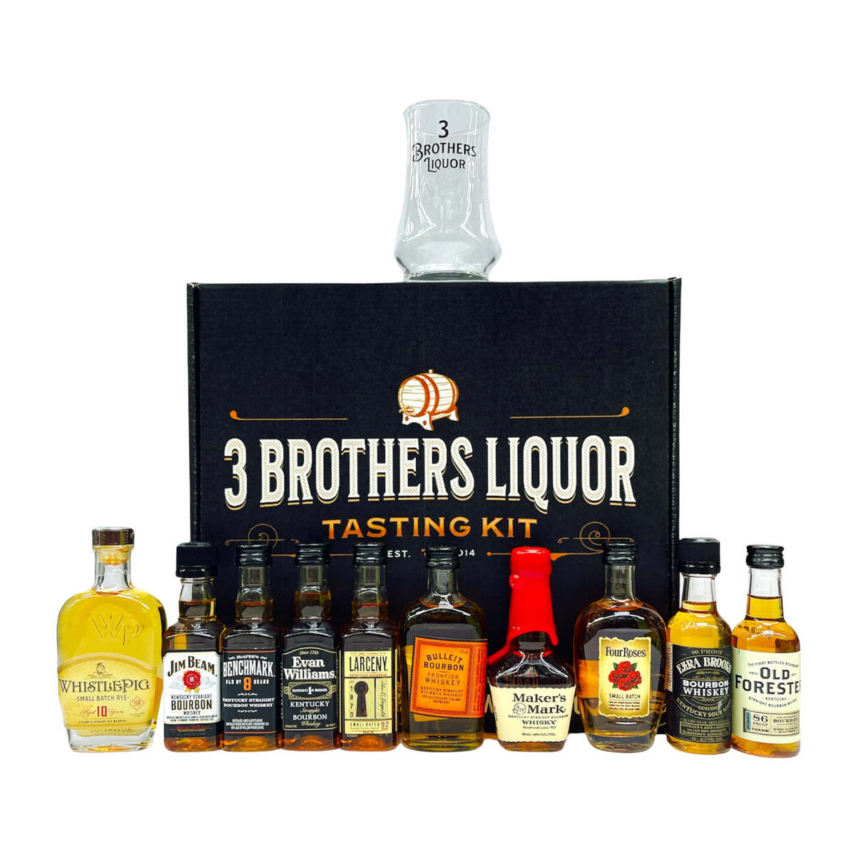 3 Brothers Liquor Bourbon Whiskey Tasting Bundle Kit (10 Mini Shots ...