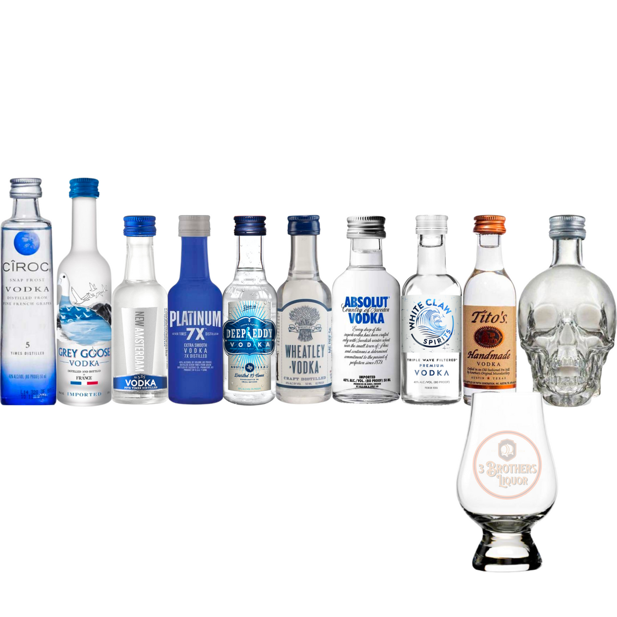 Vodka Tasting Bundle Kit Set By 3 Brothers Liquor (10 Mini Bottles ...