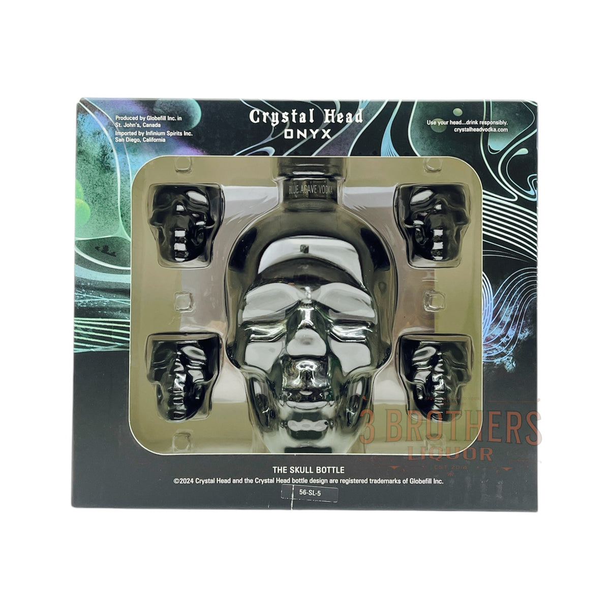 Crystal Head Onyx Black Agave Skull Bottle W/ 4 Onyx Black Shot Glasse ...