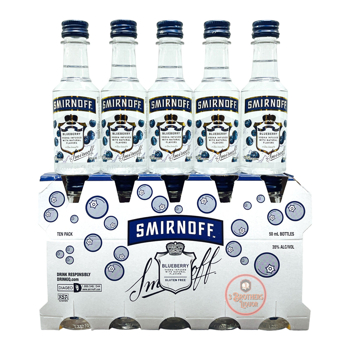 Smirnoff Blueberry Flavored Vodka Mini Shots (10 Of 50ML) – 3brothersliquor