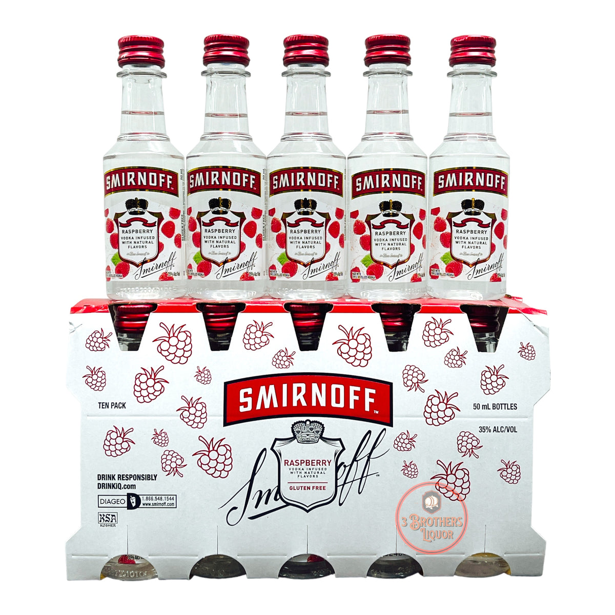 Smirnoff Raspberry Flavored Vodka Mini Shots (10 Of 50ML) – 3brothersliquor