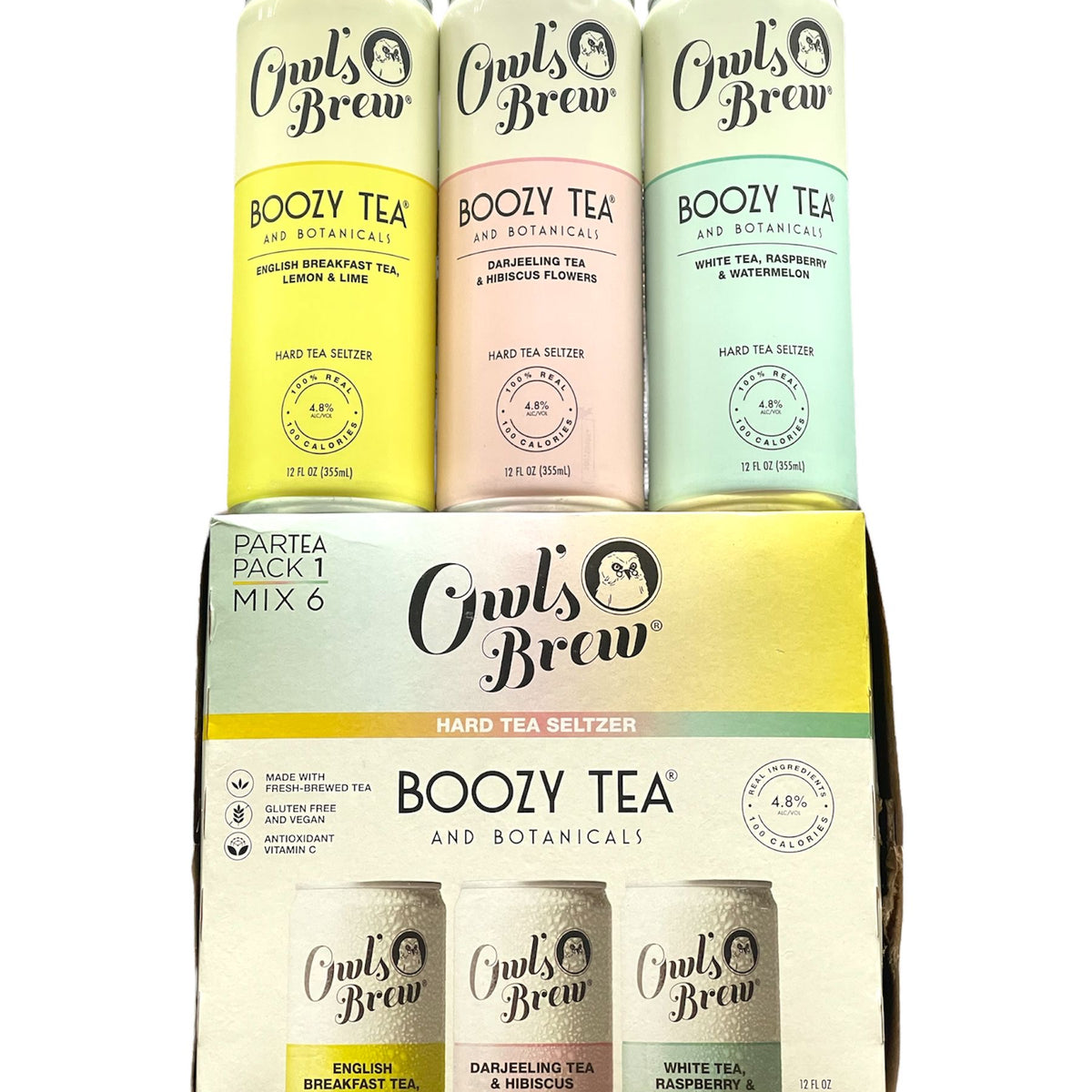 Owl's Brew Boozy Tea And Botanically Hard Tea Seltzer (6 Pack Variety ...